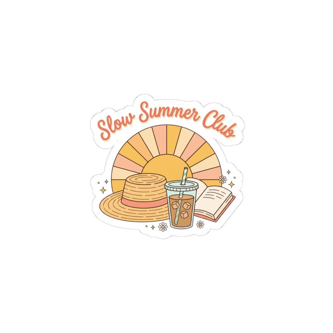 Slow Summer Club Sticker | Pastel Coastal Vibes, Sun Hat, Iced Drink - Etsy