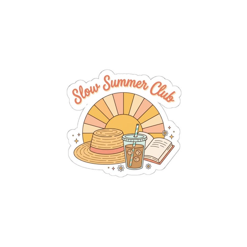 Slow Summer Club Sticker | Pastel Coastal Vibes, Sun Hat, Iced Drink - Etsy