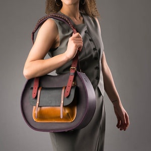 Handmade Leather Shoulder Bag: Plum Boho Tote, Urban Purse - Etsy