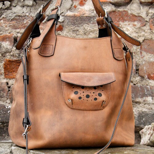 Office Bag Roomy Purse Leather Tote Travel Handbag Ladybuq Art Etsy