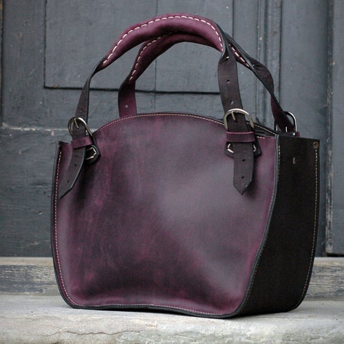 Leather Shoulder Bag With Clutch Set Handmade Bag Ladybuq Plum Etsy