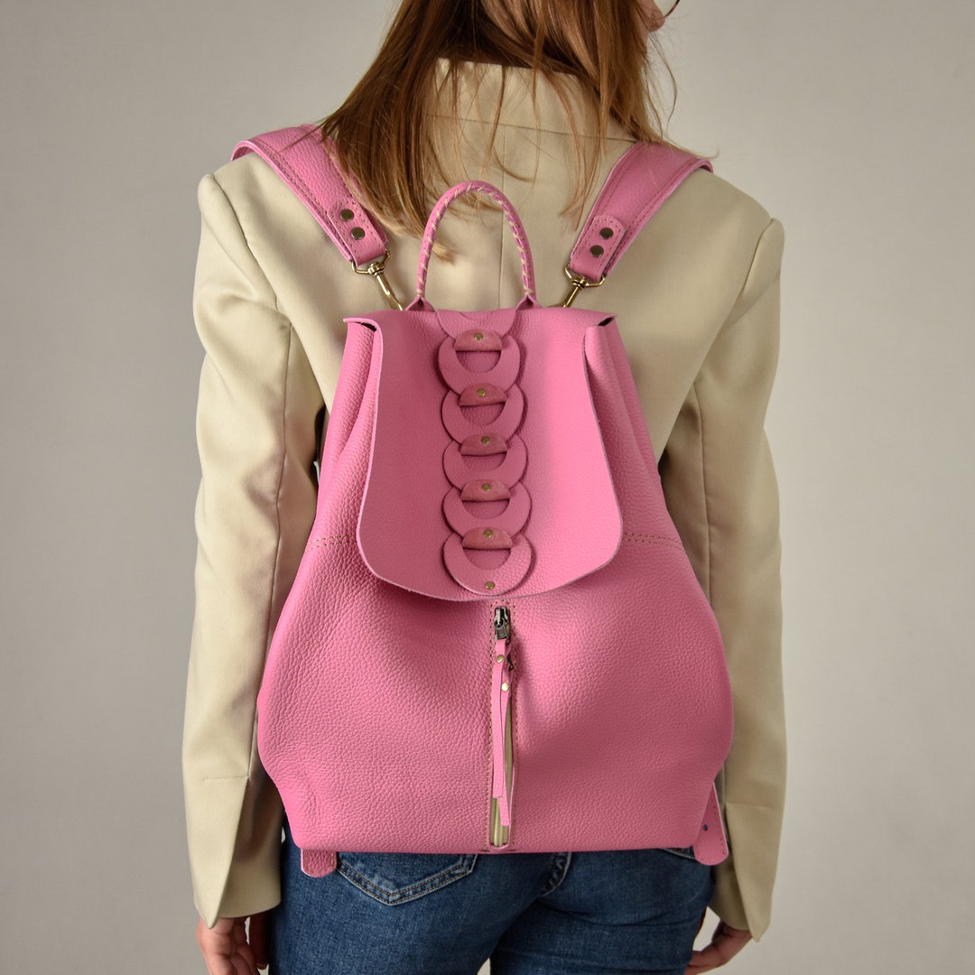 Pink Backpack Woman Rucksack Work Handbag Leather Backpack Gift for Her ...