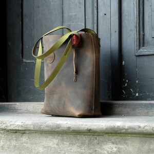 Leather Tote Bag Handmade Sturdy Woman Purse in 5 Sizes, Magnet Zipper ...