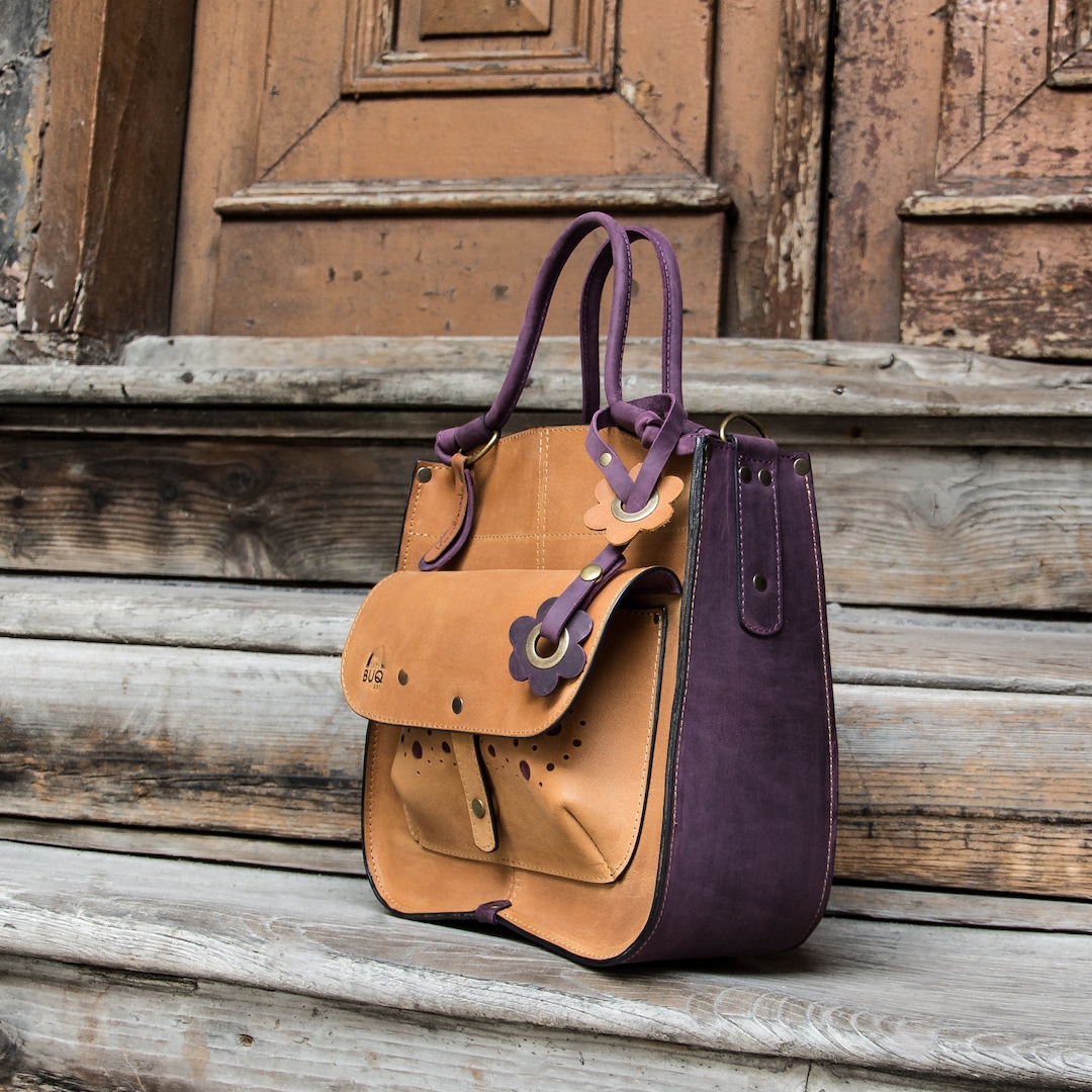 Handmade Full Grain Natural Leather Tote Bag Office Purse, Everyday Bag ...