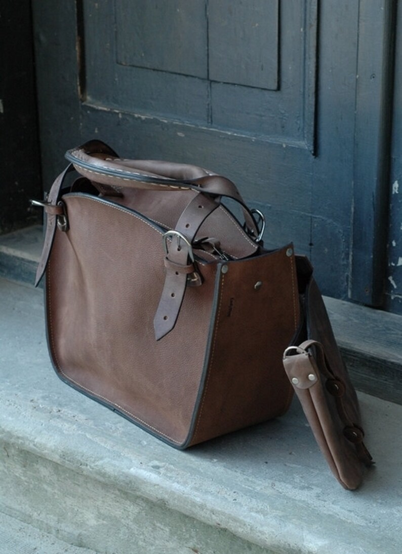 Handmade Leather Woman Handbag With Clutch Ladybuq Brown Tote Etsy