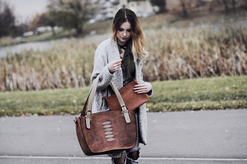 Oversize Tote bag Brick color Leather handmade big Shoulder | Etsy
