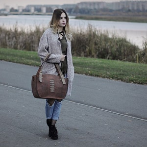 Oversize Tote bag Brick color Leather handmade big Shoulder - Etsy España