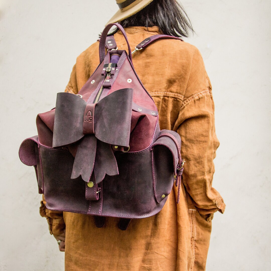 Handmade Leather Backpack: Women's Rucksack With Bow - Etsy