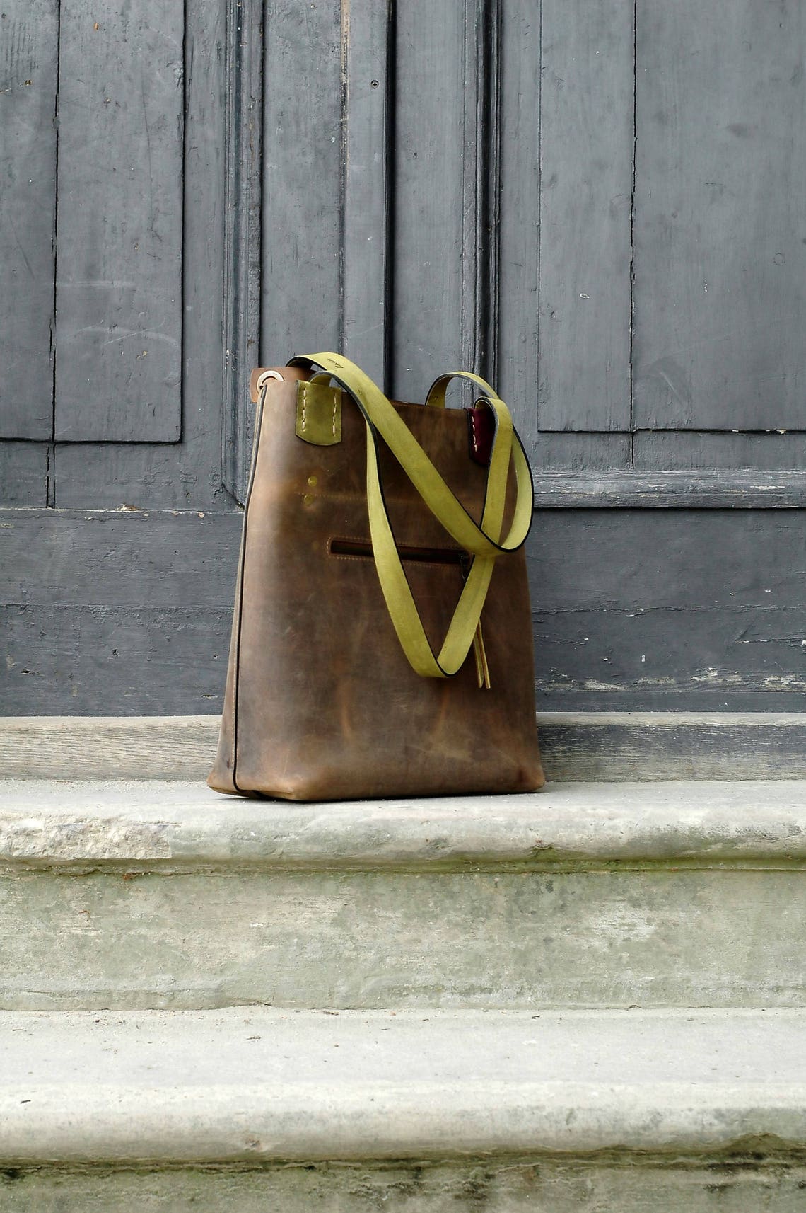 Leather tote bag handmade sturdy woman purse in 5 sizes | Etsy