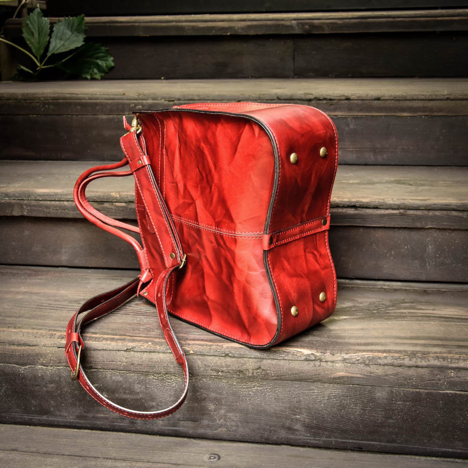 Handmade Red Leather Hobo Bag: Boho Tote With Strap - Etsy