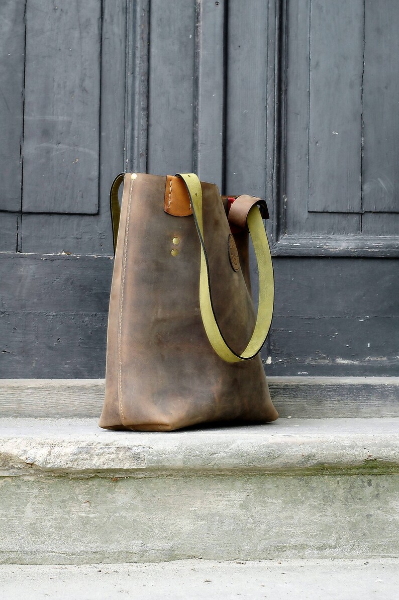 Leather Tote Bag Handmade Sturdy Woman Purse in 5 Sizes - Etsy