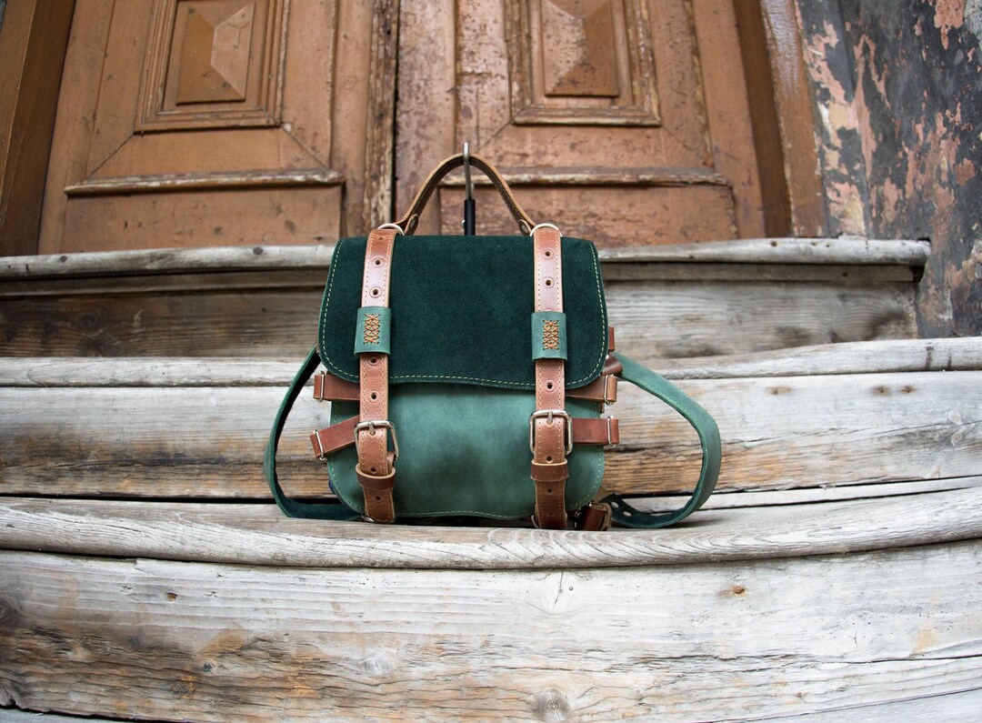 Vintage Green Personalized Backpack Real Handmade Out of High Quality ...