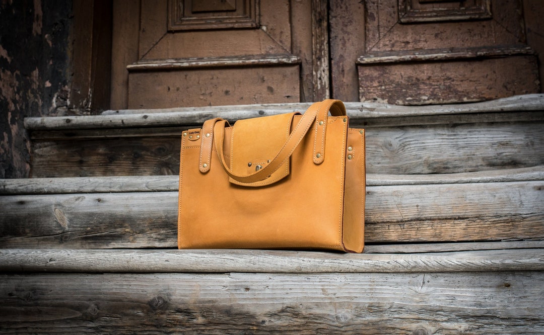 Camel Leather Tote Bag: Stiff Handmade Nubuck Handbag - Etsy