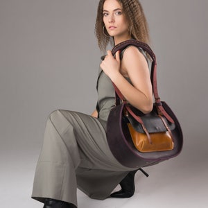 Handmade Leather Shoulder Bag: Plum Boho Tote, Urban Purse - Etsy