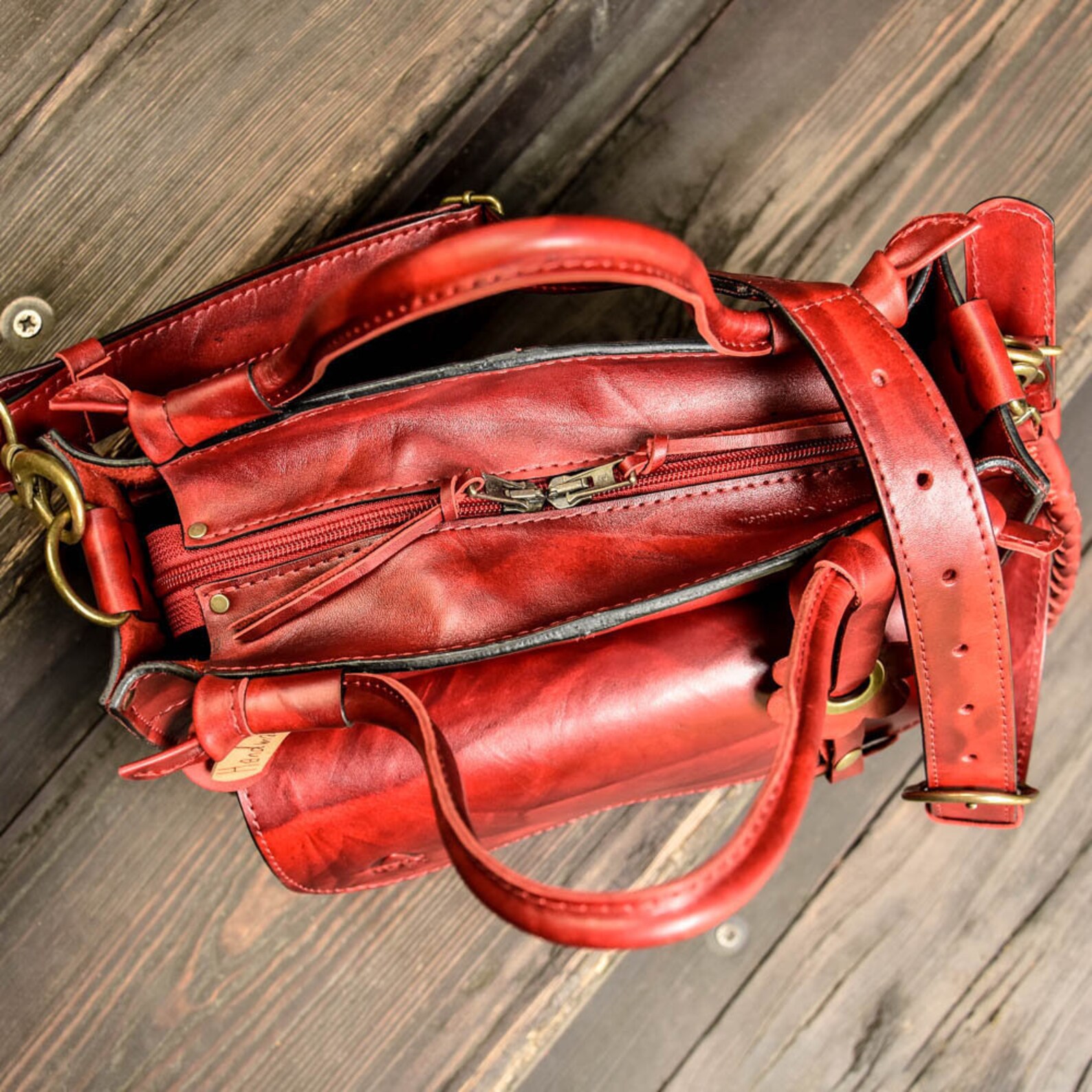 Handmade Red Leather Hobo Bag: Boho Tote With Strap - Etsy