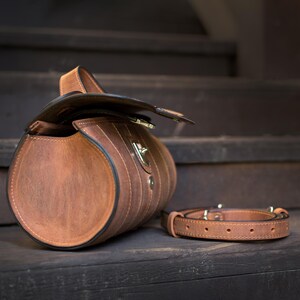 Personalized Leather Cylinder Bag: Handmade Ginger Leather Purse - Etsy
