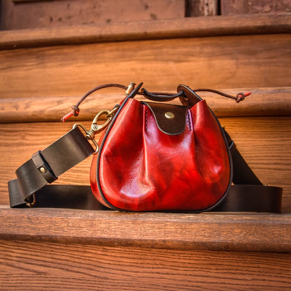 Handmade Red Leather Bucket Bag: Small Crossbody Purse - Etsy