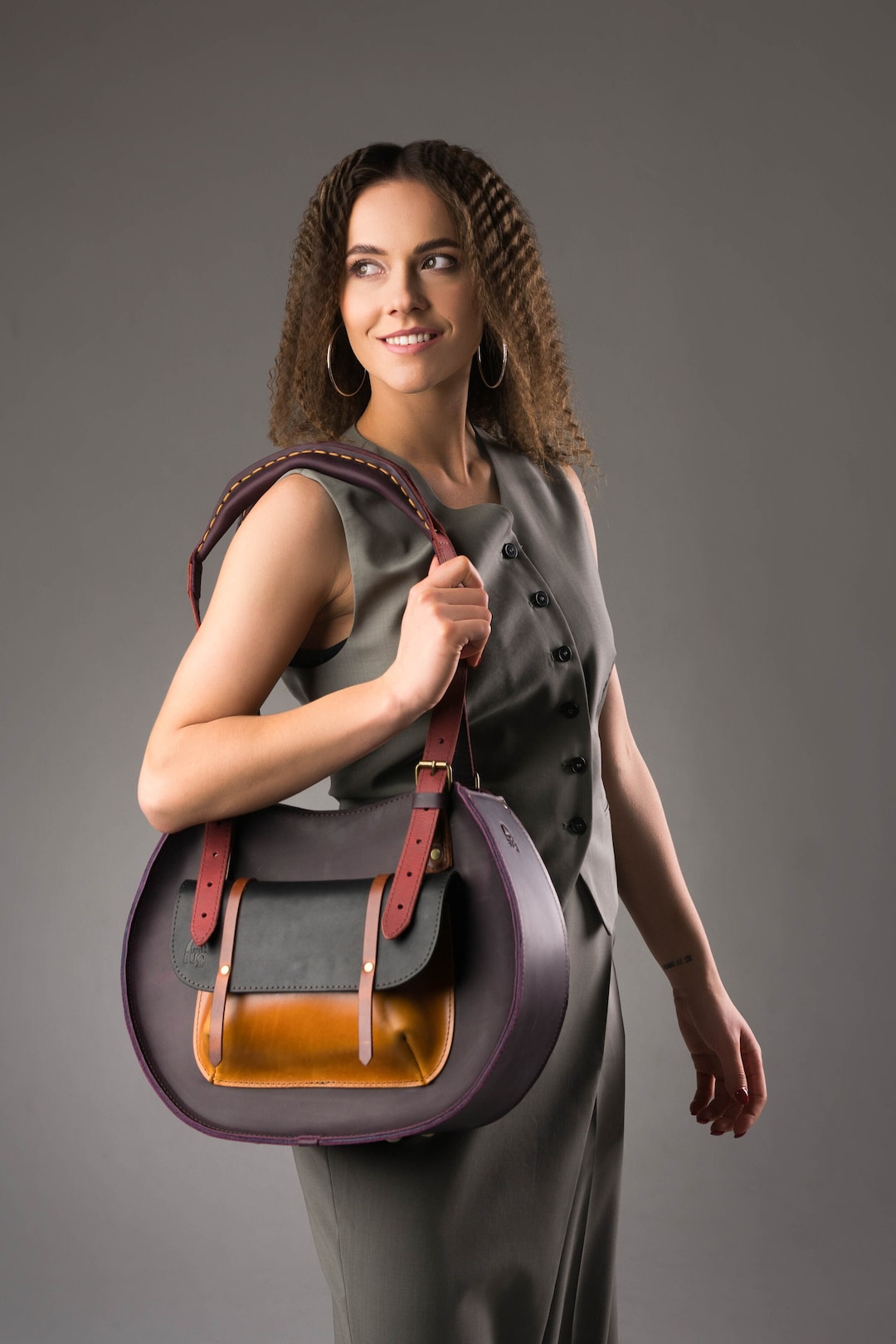 Handmade Leather Shoulder Bag: Plum Boho Tote, Urban Purse - Etsy