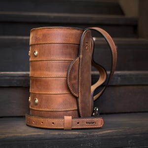 Personalized Leather Cylinder Bag: Handmade Ginger Leather Purse - Etsy