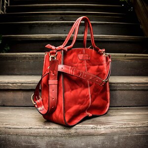 Handmade Red Leather Hobo Bag: Boho Tote With Strap - Etsy