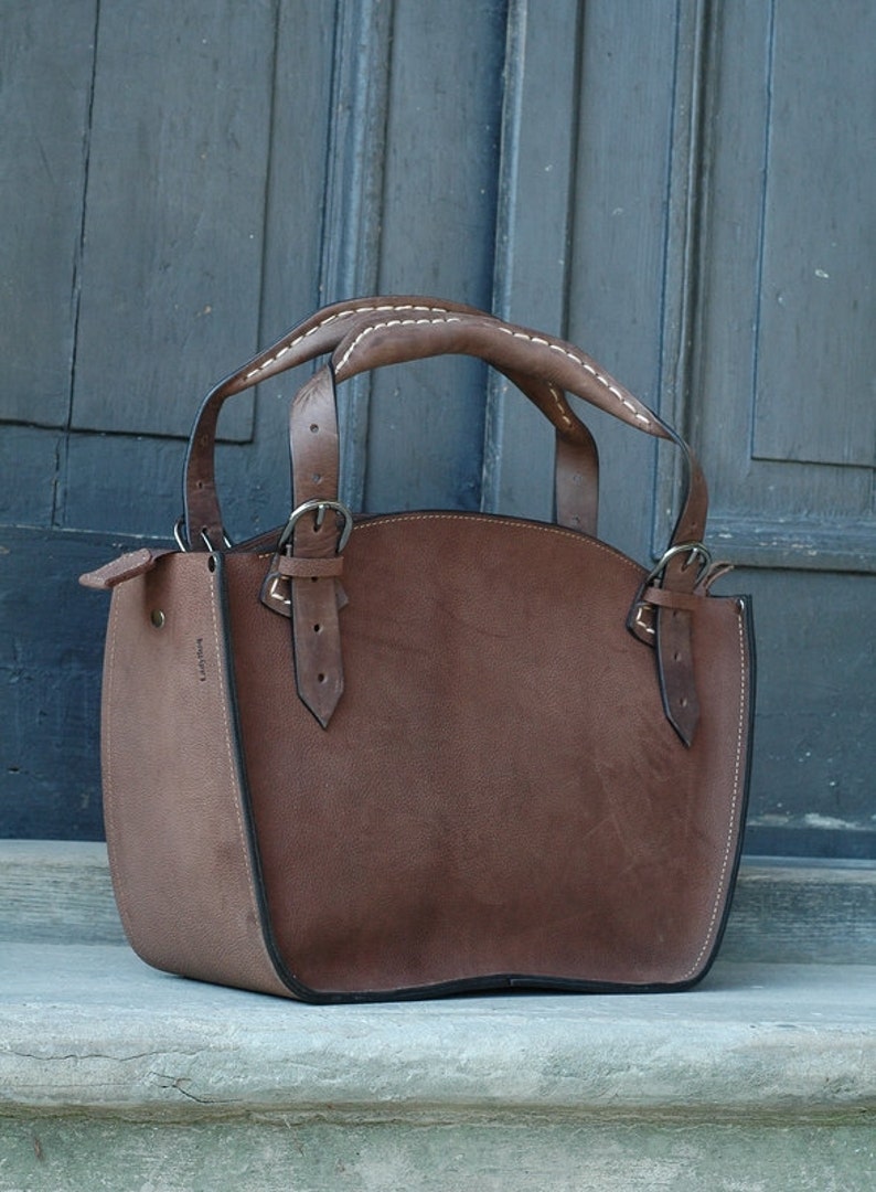 Handmade Leather Woman Handbag With Clutch Ladybuq Brown Tote Etsy