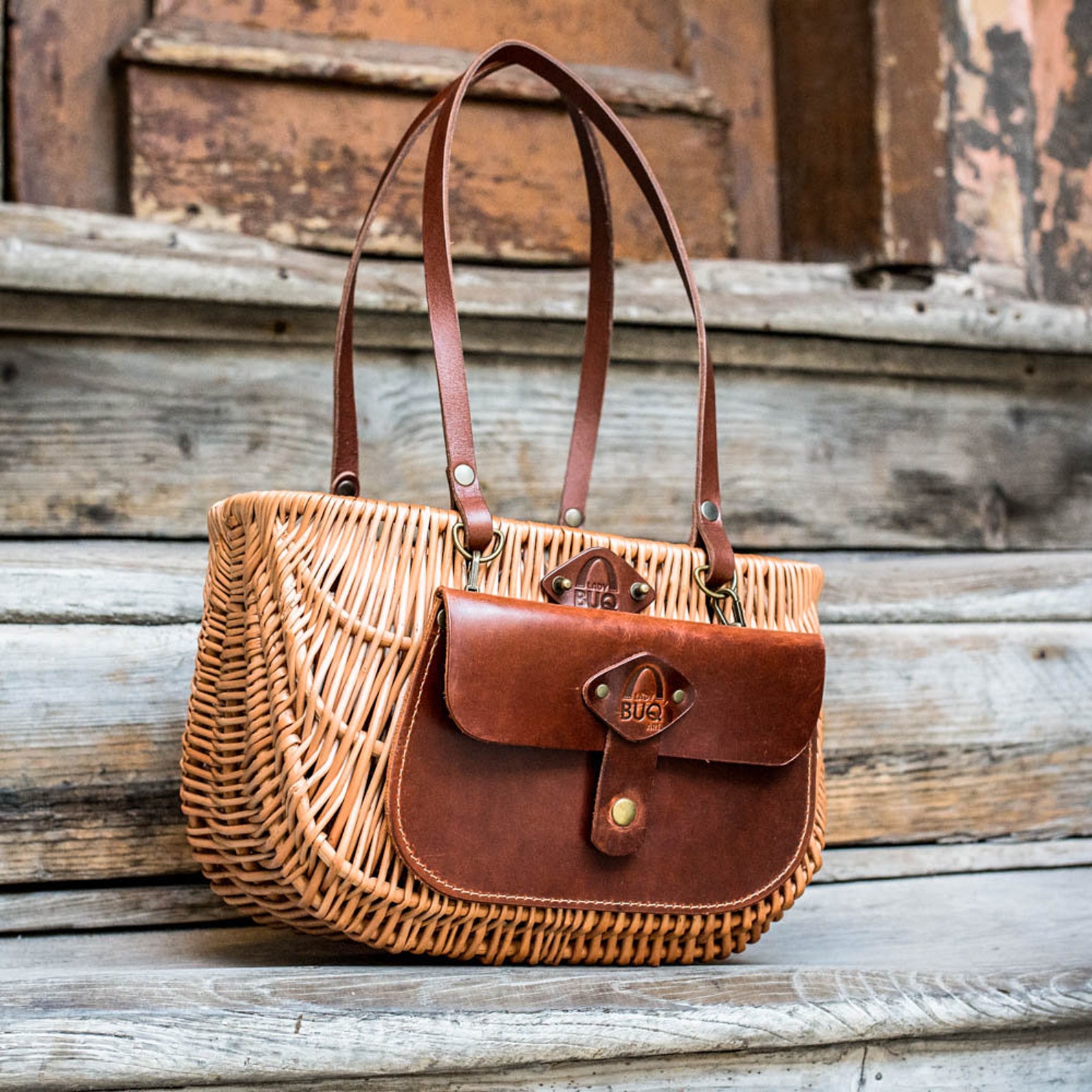 Handmade Wicker Basket Bag: Full Grain Leather Accents - Etsy