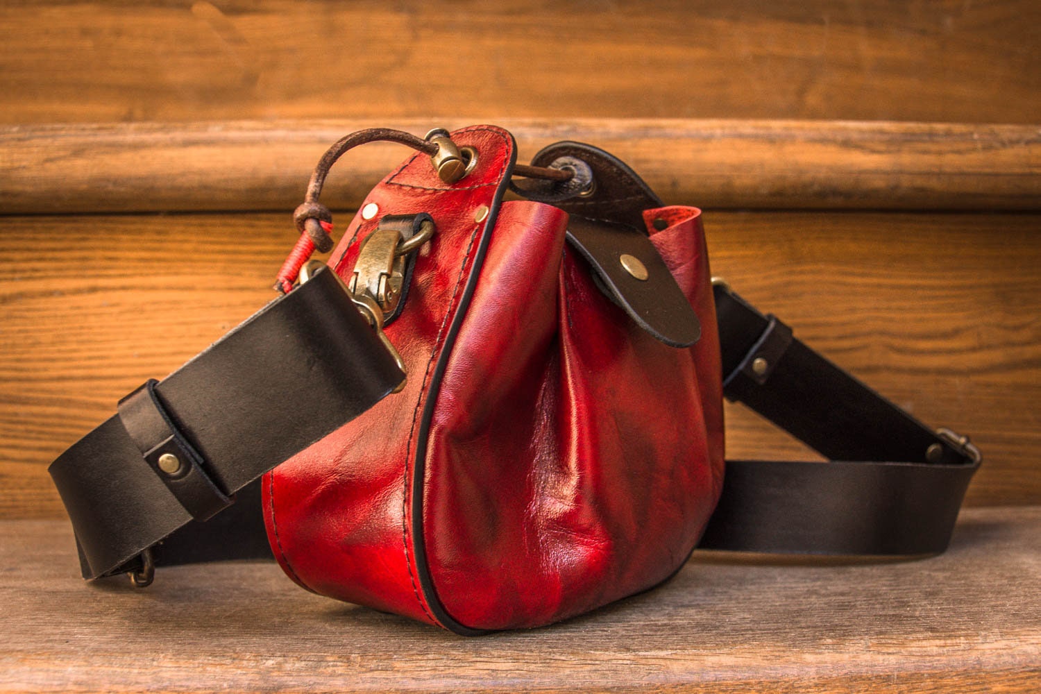 Handmade Red Leather Bucket Bag: Small Crossbody Purse - Etsy