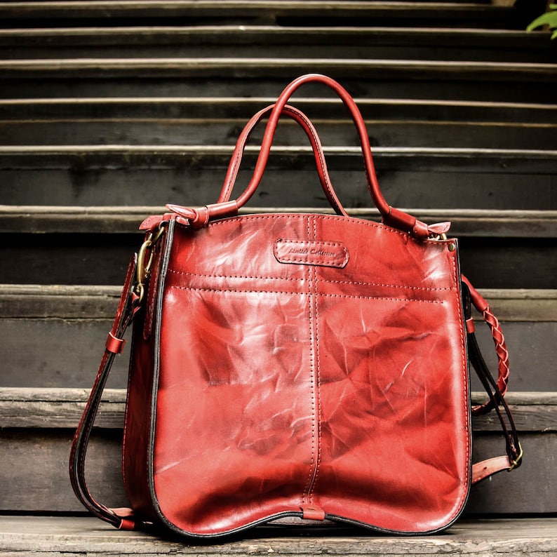 Handmade Red Leather Hobo Bag: Boho Tote With Strap - Etsy