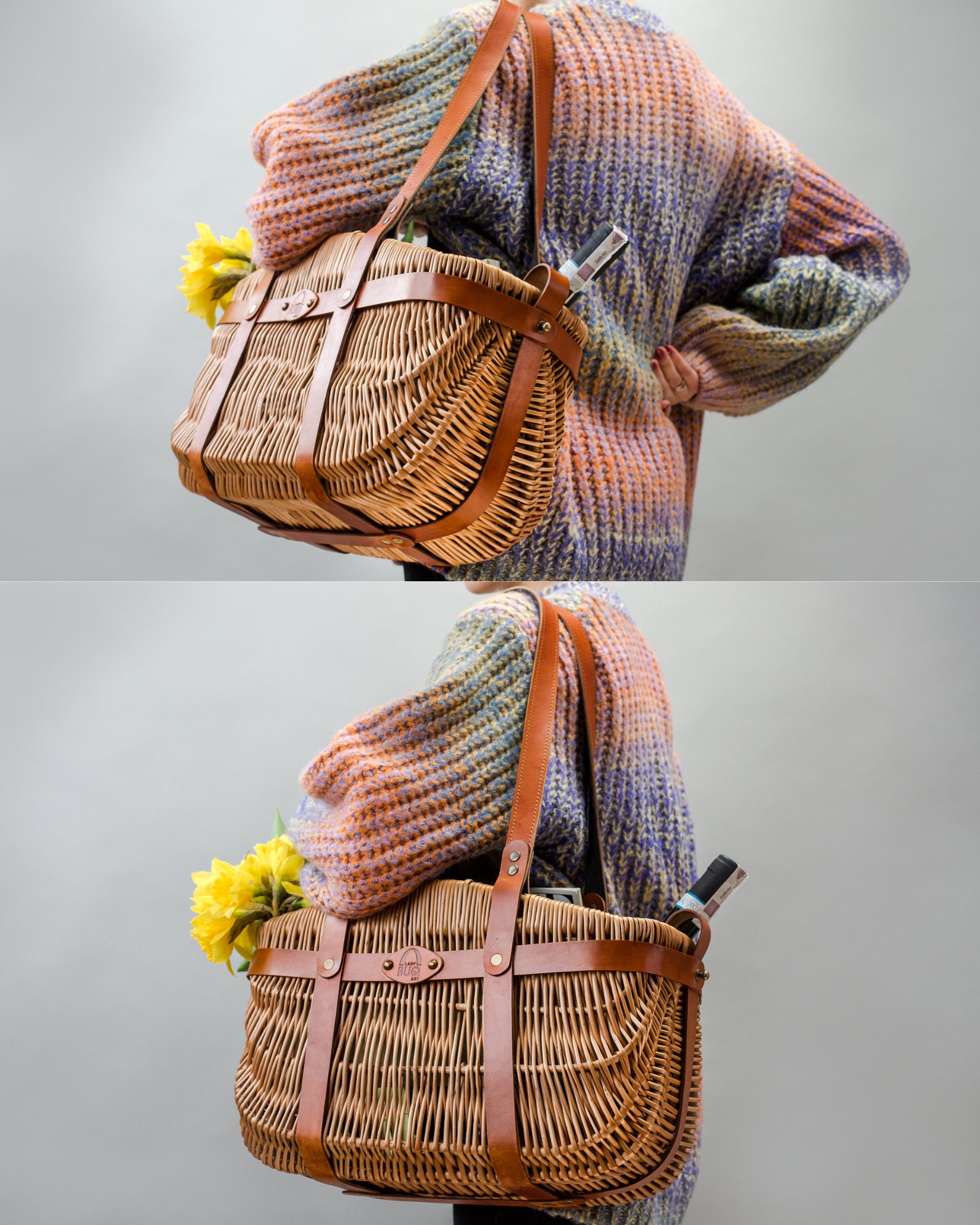 Wicker Shopping Bag, Picnic Wicker Basket, Handwoven Picnic Basket ...