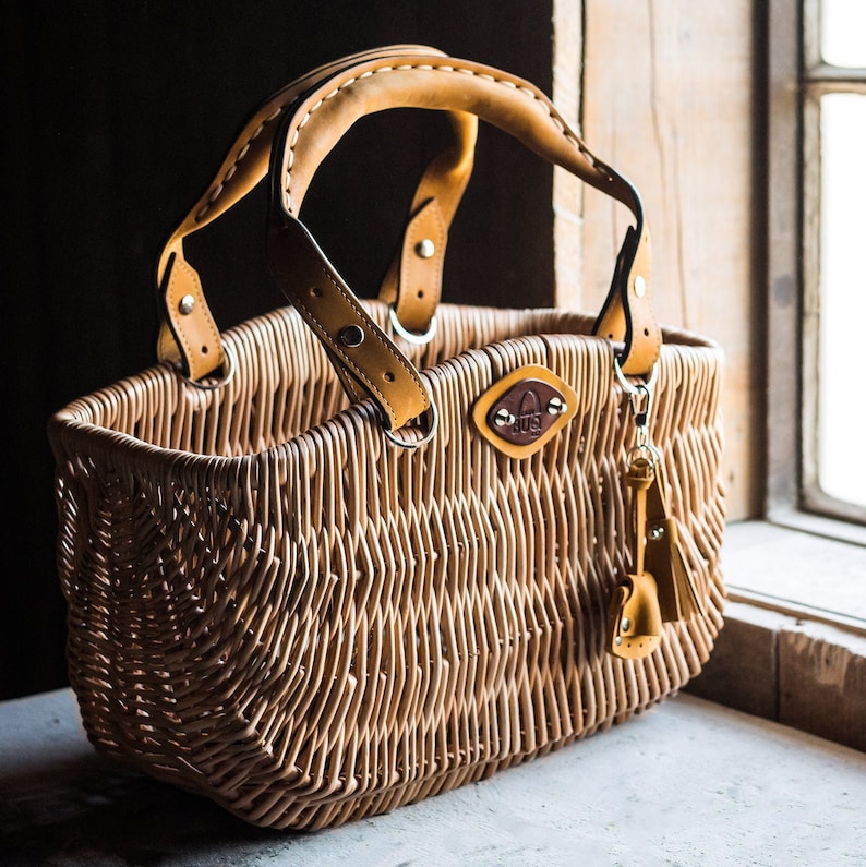 Handwoven Wicker Basket Bag With Leather Pouch - Etsy