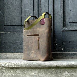 Leather Tote Bag Handmade Sturdy Woman Purse in 5 Sizes, Magnet Zipper ...