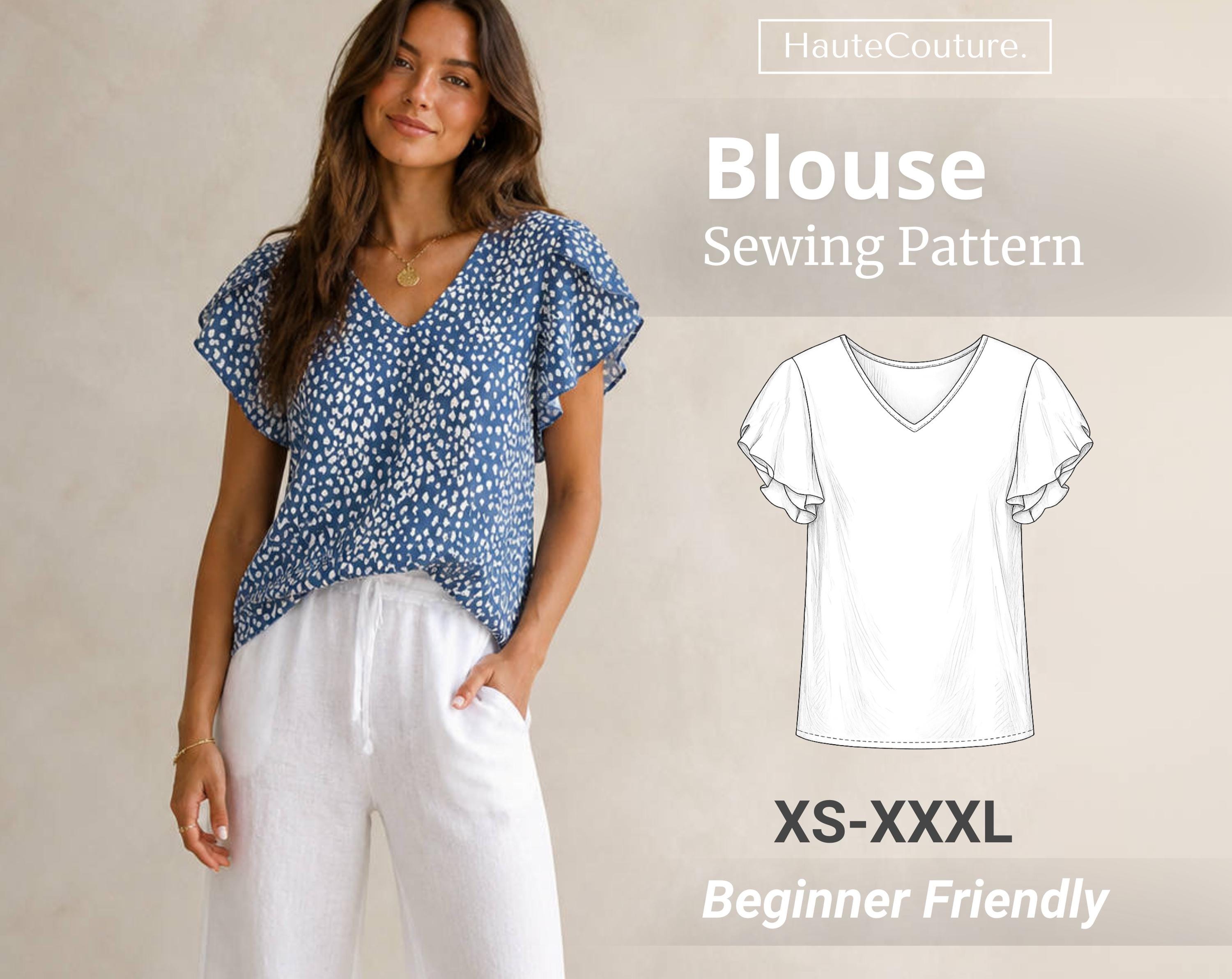 Blouse Sewing Pattern for Women (XS-XXXL), Easy Blouse Sewing Pattern ...
