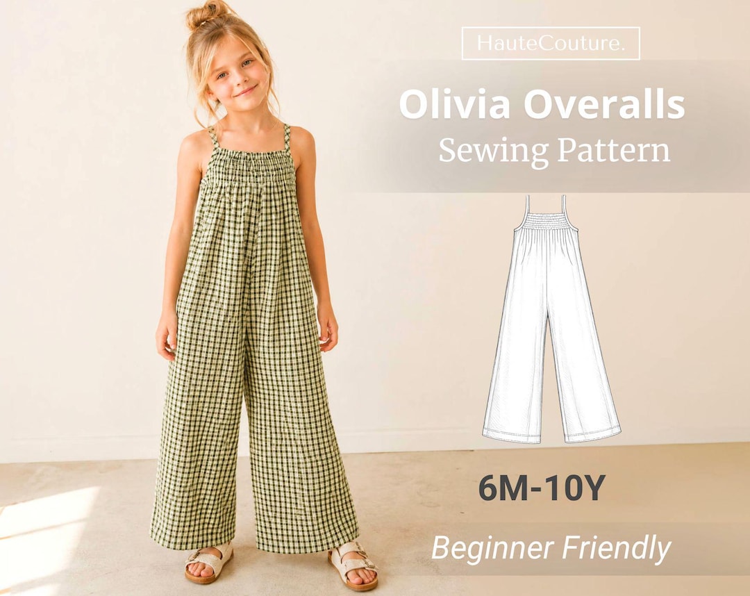 Olivia Overalls Sewing Pattern (6M-10Y), Jumpsuit for Kids, Romper ...