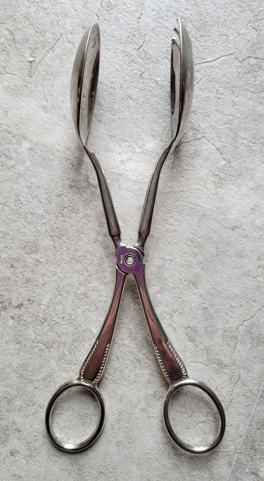 Silver Plated Feather Edge Large Salad Serving Tongs by BRAMA ENGLAND ...