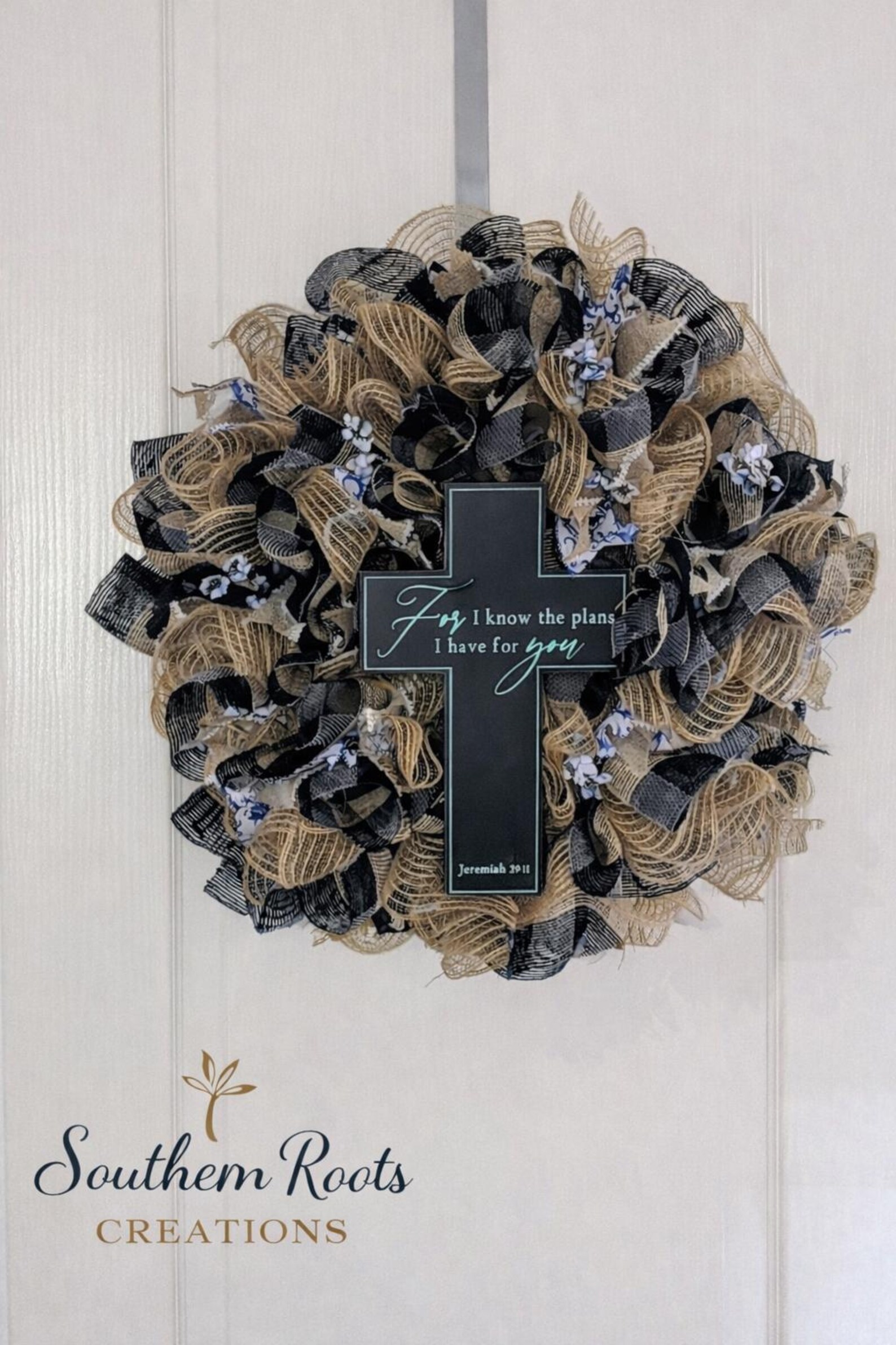 Christian Cross Burlap Wreath, Jeremiah 29:11 Faith Door Decor - Etsy