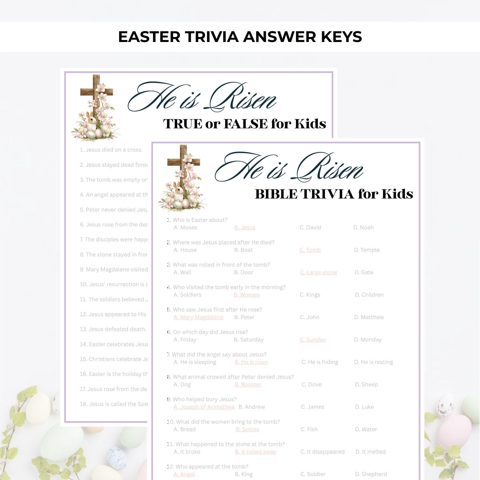 Easter Bible Trivia Game for Kids & Family Printable Easter Quiz True ...