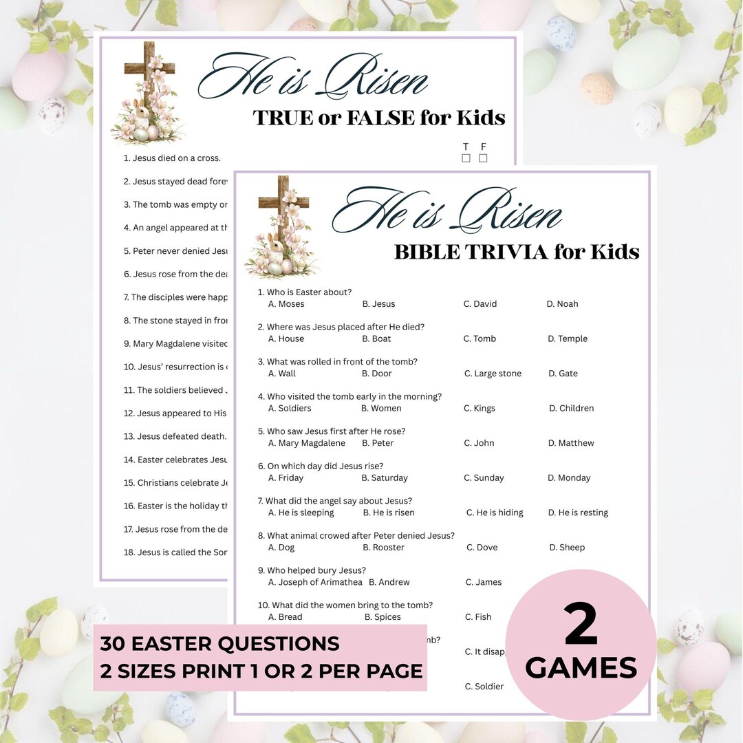 Easter Bible Trivia Game for Kids & Family Printable Easter Quiz True ...