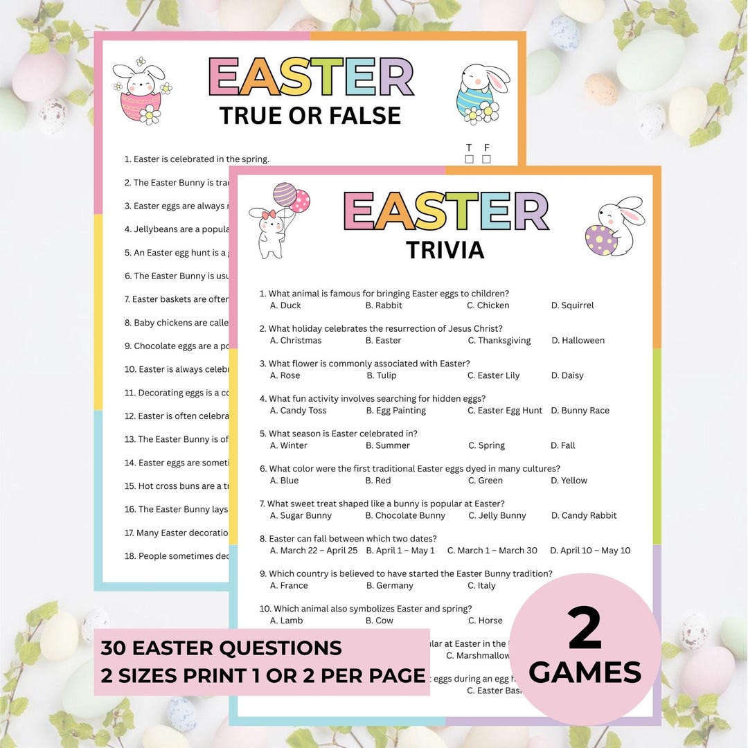 Easter Trivia Game Printable Easter Quiz True or False Game Easter ...