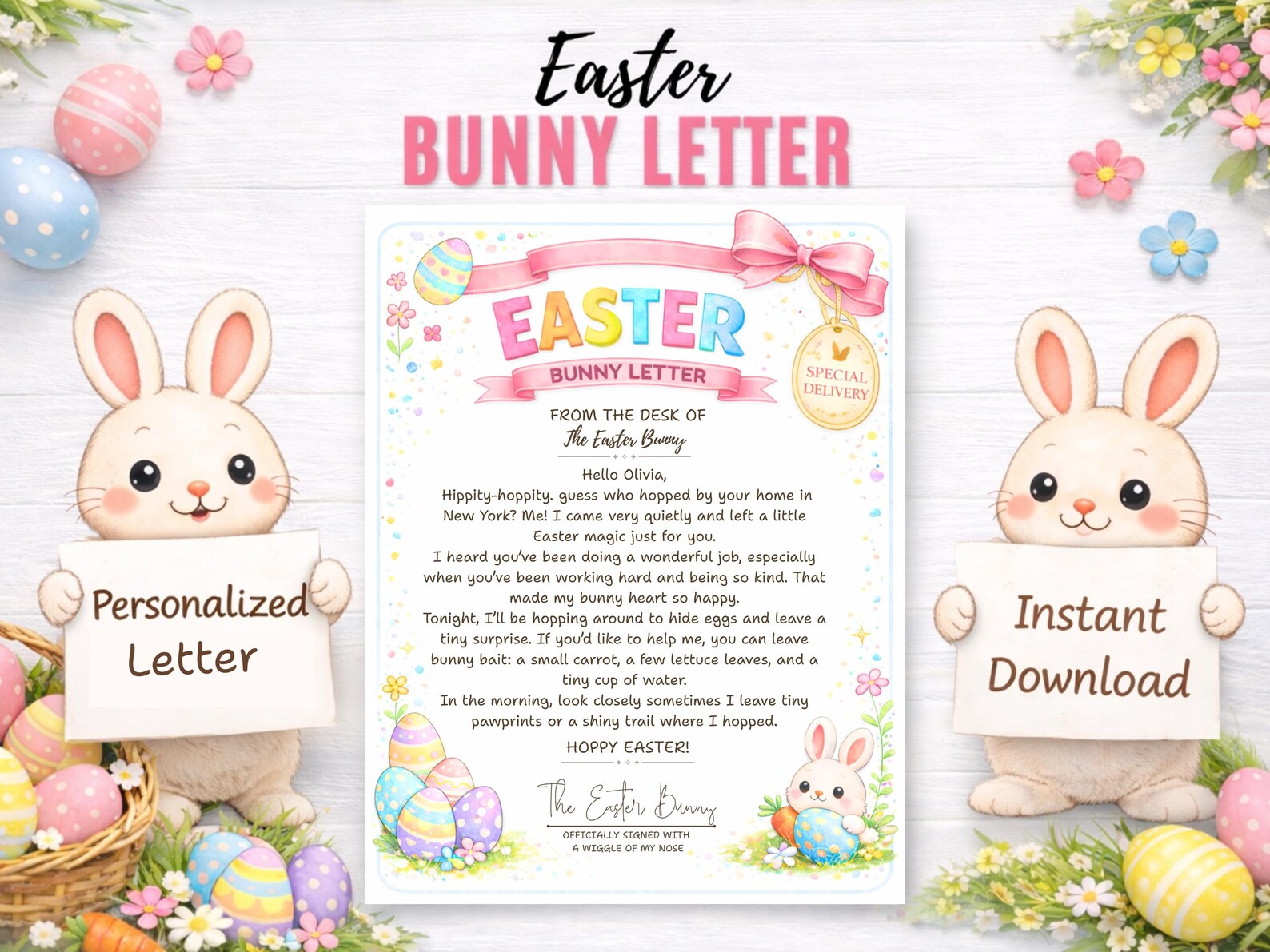 Easter Bunny Letter for Kids, Easter Basket Surprise Note, Colourful ...
