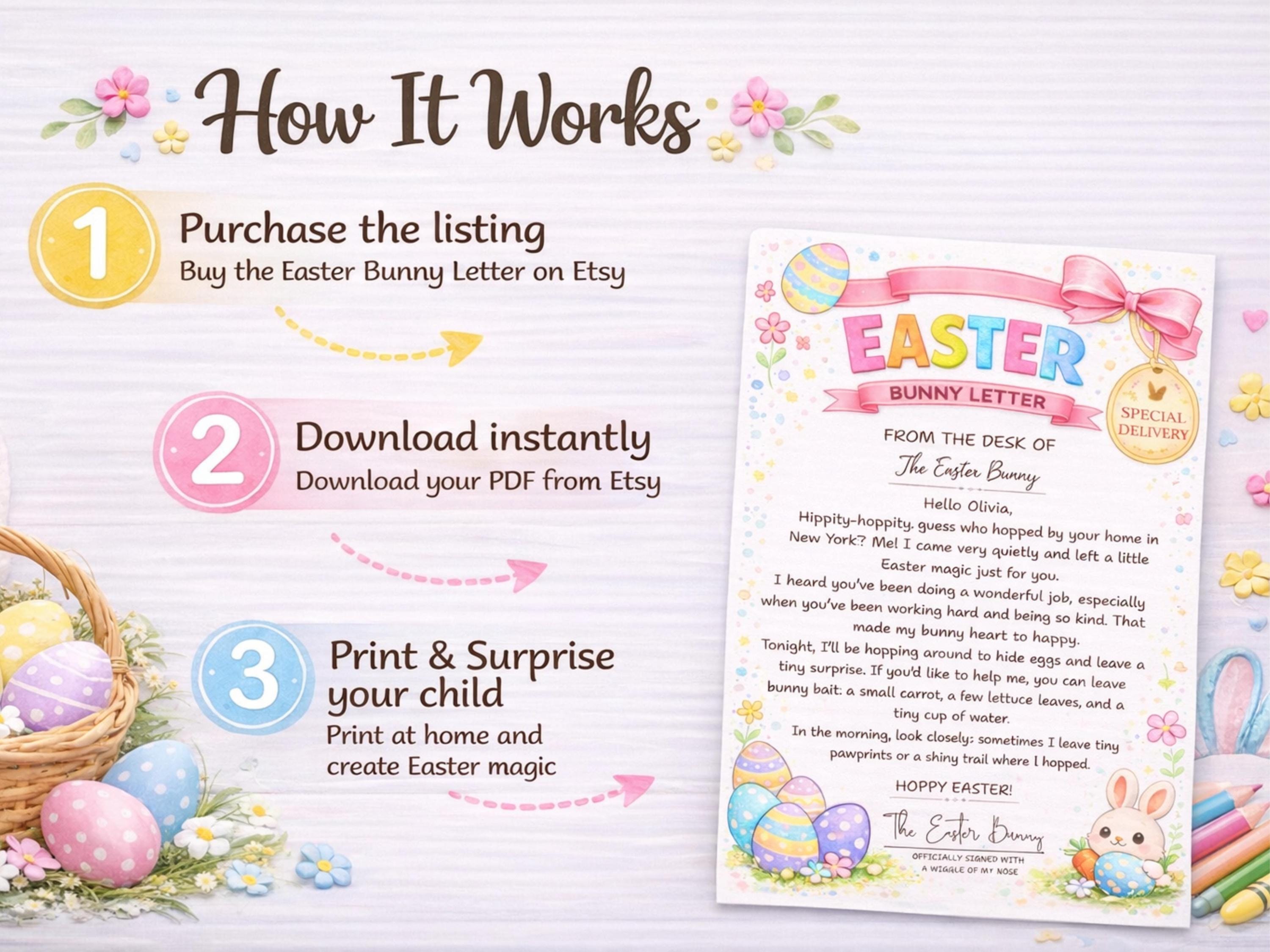 Easter Bunny Letter for Kids, Easter Basket Surprise Note, Colourful ...