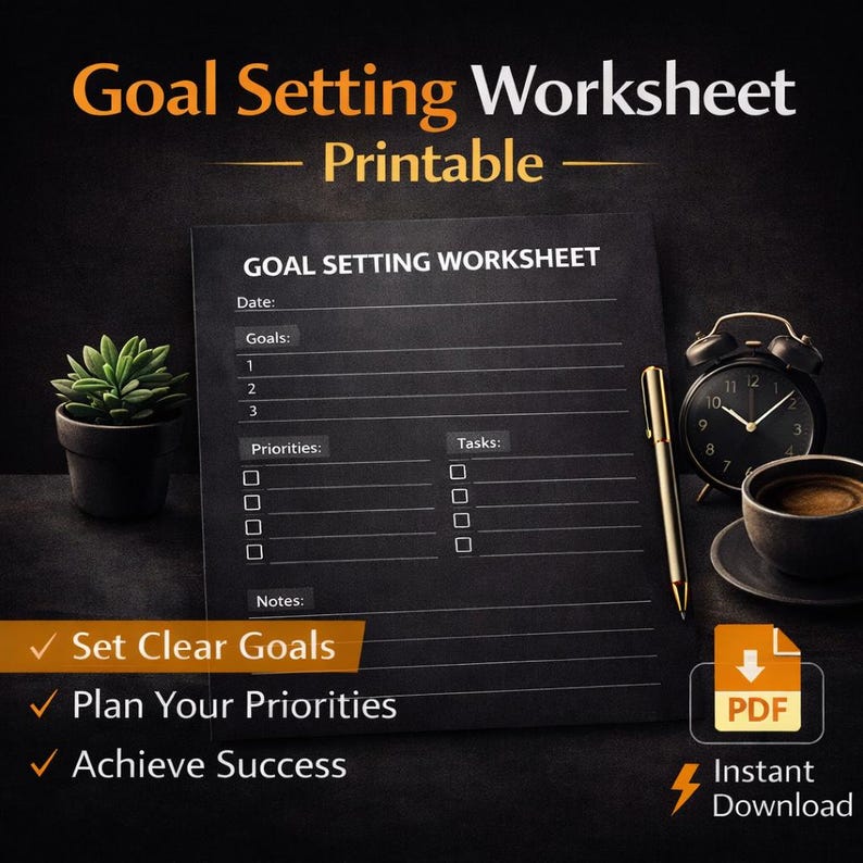 Goal Setting Worksheet Printable | Goal Planner PDF | Daily Goal ...