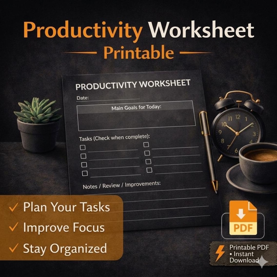 Productivity Worksheet Printable | Daily Productivity Planner ...