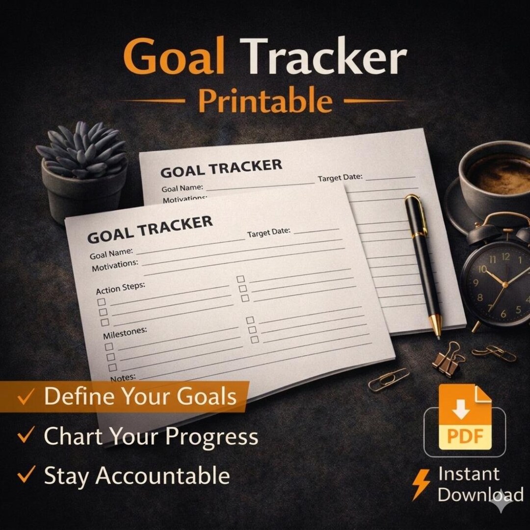 Goal Tracker Printable | Goal Tracking Worksheet | Progress Tracker PDF ...