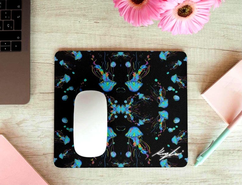 Psychedelic Jellyfish Mouse Pad, Neon Ocean Desk Mat, Kaleidoscope Sea ...