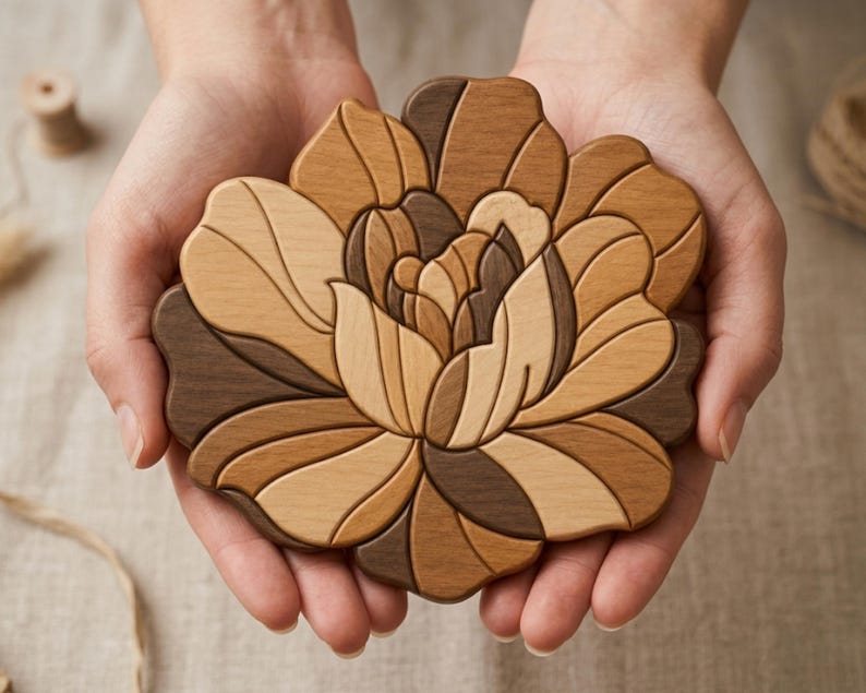 Peony Flower Intarsia Pattern PDF, Wooden Floral Wall Art Template ...