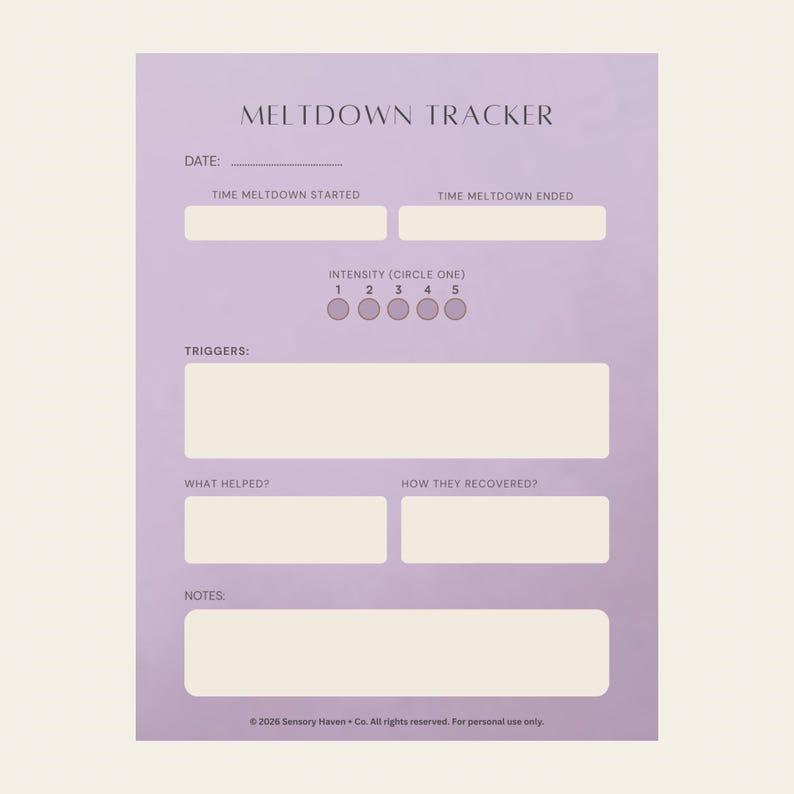 Meltdown Tracker Printable | Autism & Sensory Support Worksheet ...