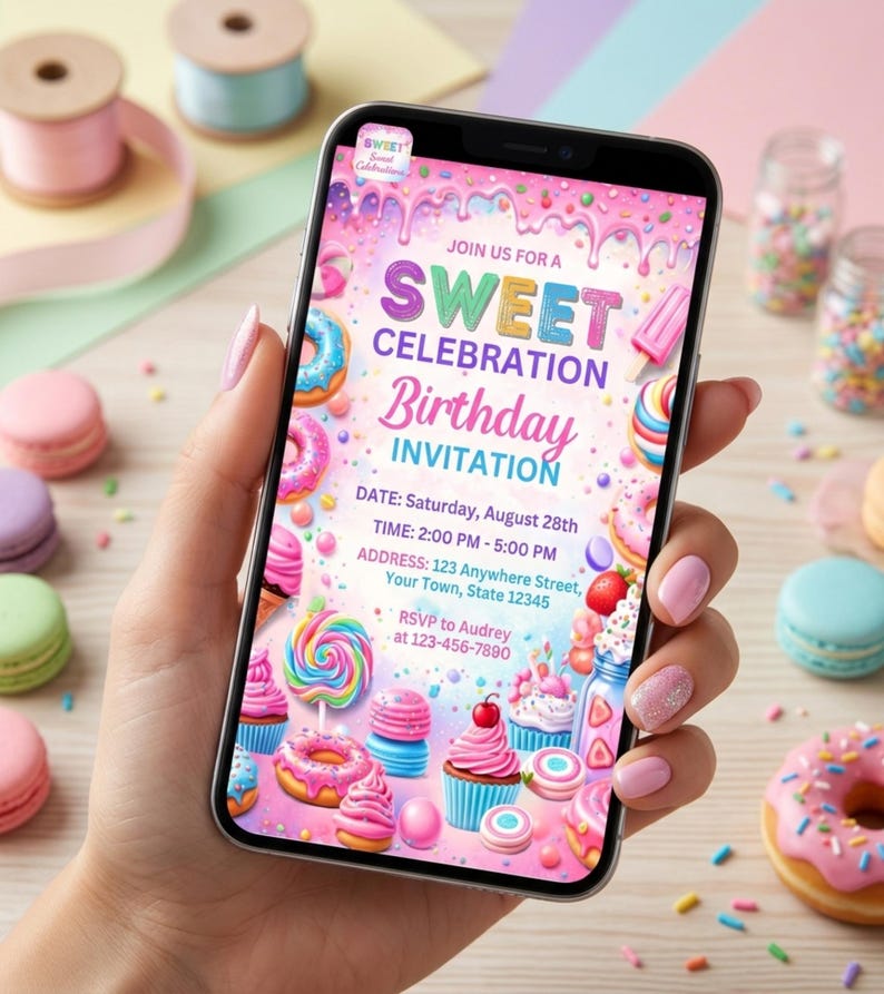 Sweet Celebration Birthday Invitation, Candyland Party Invite, Editable ...