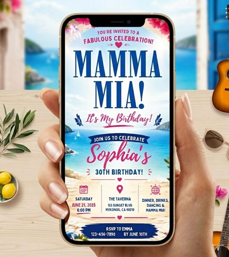 Mamma Mia Themed Birthday Invitation Editable Canva Template, Dancing ...