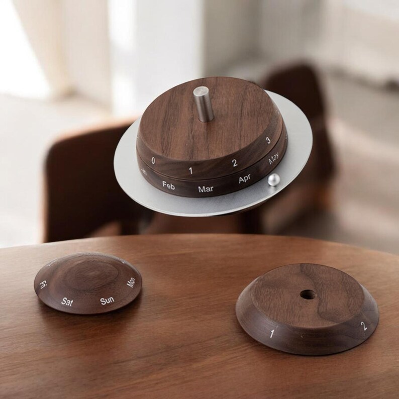 Walnut Wood Saturn Perpetual Calendar, Rotating Planet Desk Decor, Sci ...