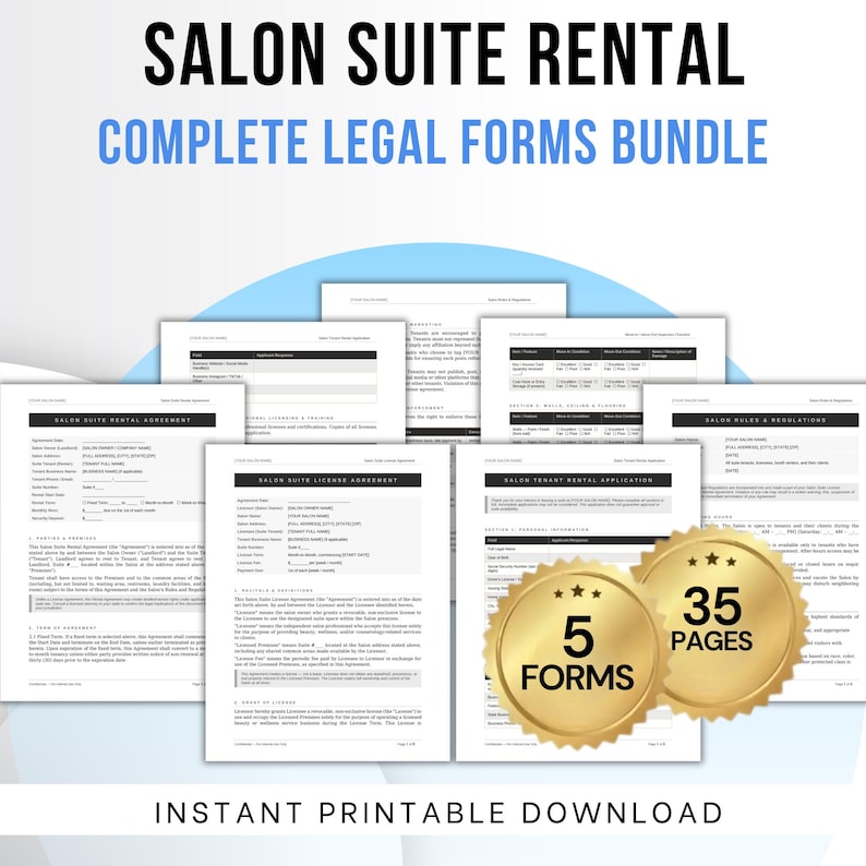 Salon Suite Rental Forms Bundle | Salon Lease Contract |license ...